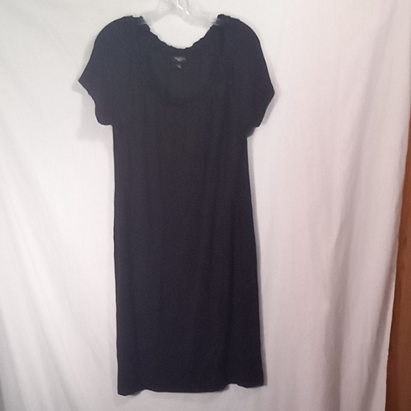 Talbots | Dresses | Talbots Black Short Sleeve Midi Dress With Belt ...